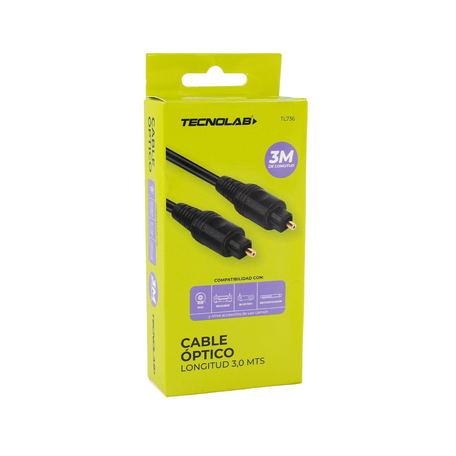 CABLE TECNOLAB OPTICO DE AUDIO 3.0MTS PARA DVD/RECEIVER/BLUE RAY ...