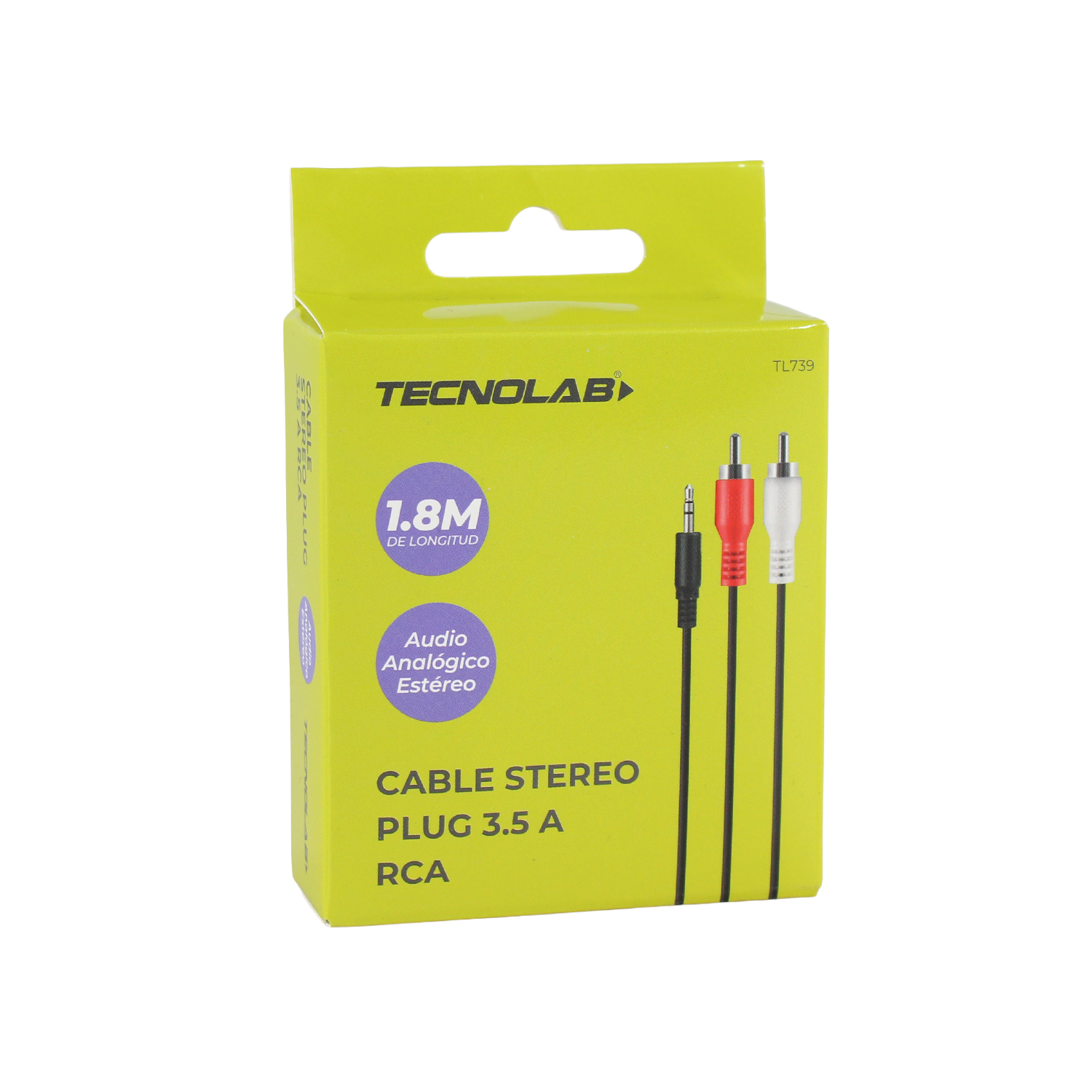 CABLE TECNOLAB 1.8 MTS STEREO PLUG 3.5 A 2 RCA. - Pacific Color