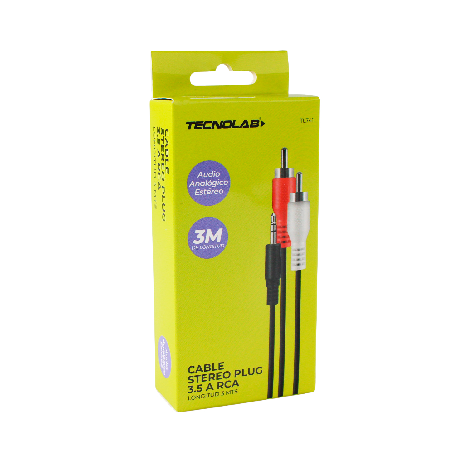 CABLE TECNOLAB PLUG 3.5MM A RCA DE 3 METROS - Pacific Color