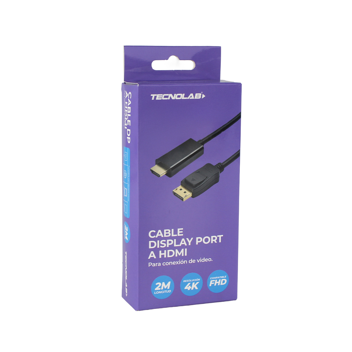 CABLE TECNOLAB DISPLAY PORT A HDMI. PARA CONEXION DE VIDEO 4K. 2 METROS ...