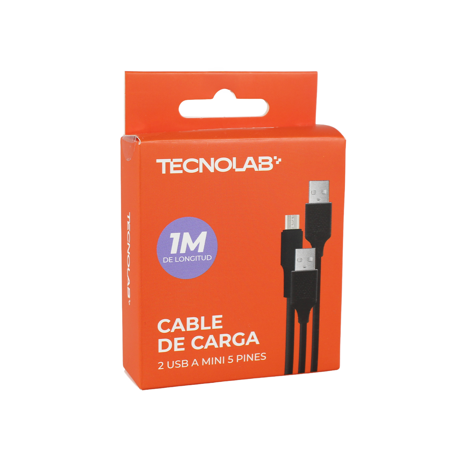 CABLE TECNOLAB DOBLE USB A MINI USB 5 PINES. 1 METRO. BLACK - Pacific Color